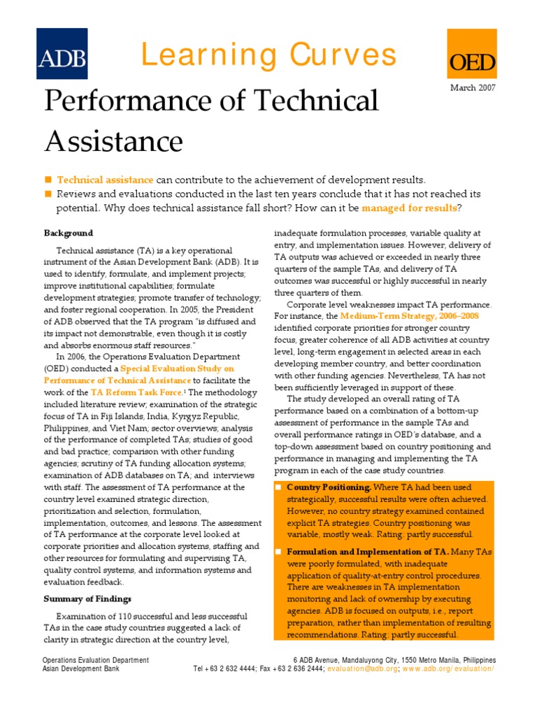 Evaluating Technical Assistance Performance | PDF | Asian Development ...