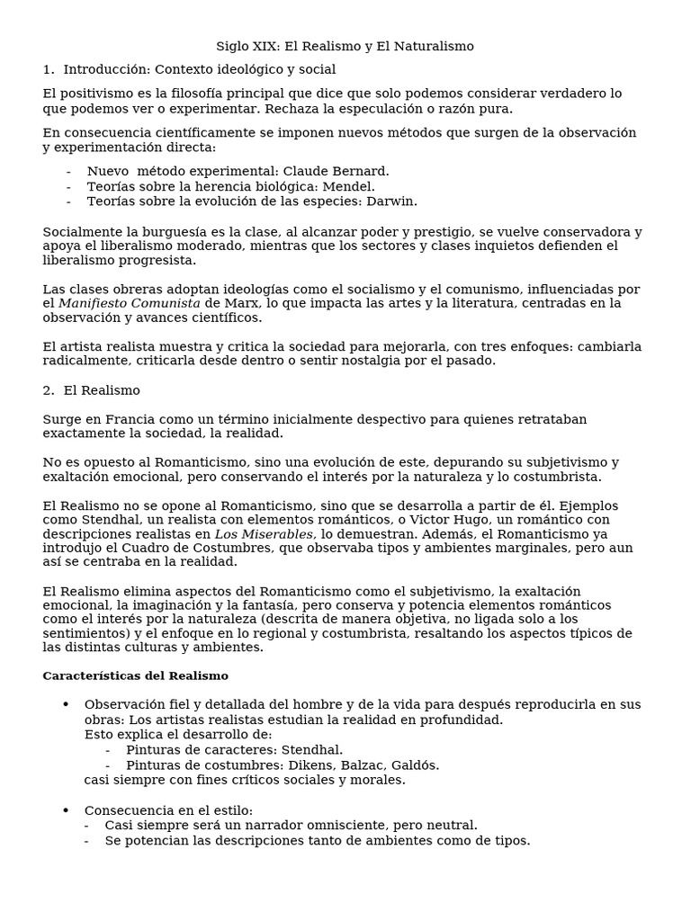 El Realismo y El Naturalismo | PDF | Realismo literario | Novelas