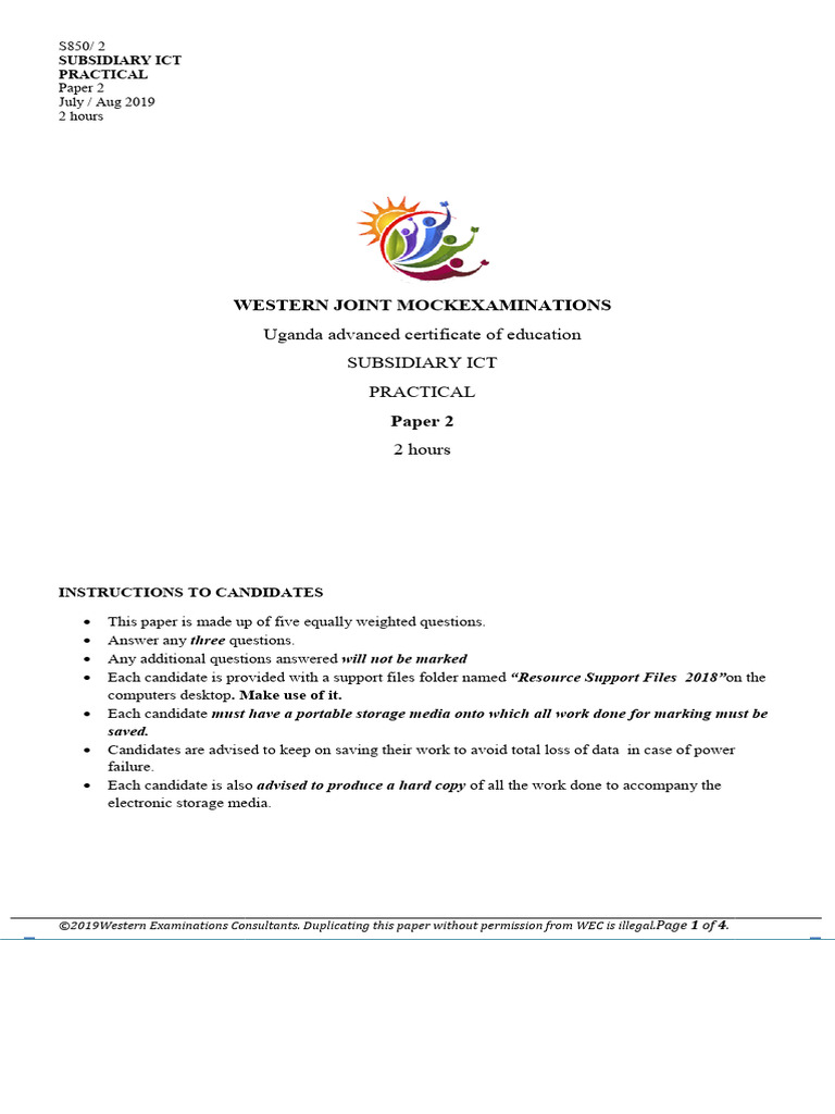 ICT Paper2 WESTERN JOINT MOCK EXAMINATIONS | PDF | Computer File | Computer Hardware
