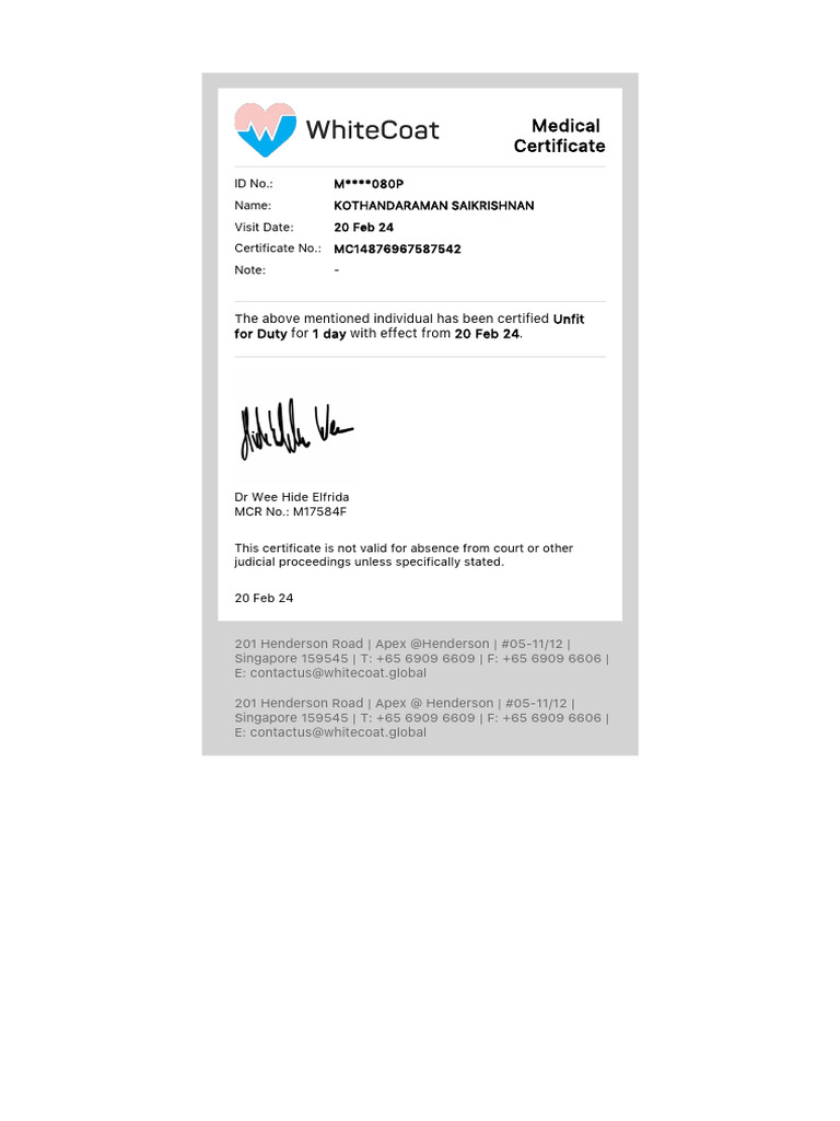 Medical Certificate - 14876967587542 | PDF