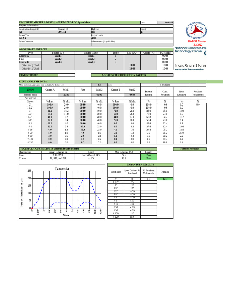 Optimized PCC Spreadsheet Version4.5 | PDF | Concrete | Spreadsheet