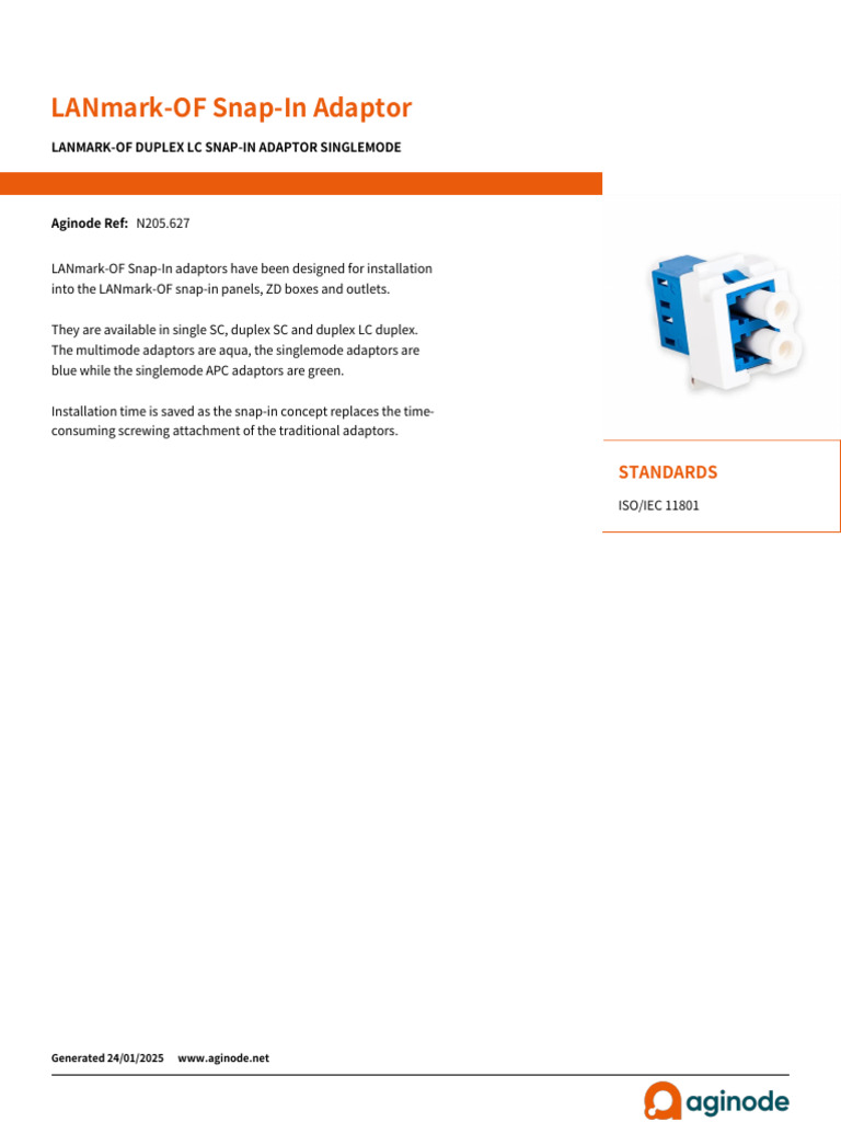 LANmarkOF Duplex LC SnapIn Adaptor Singlemode | PDF