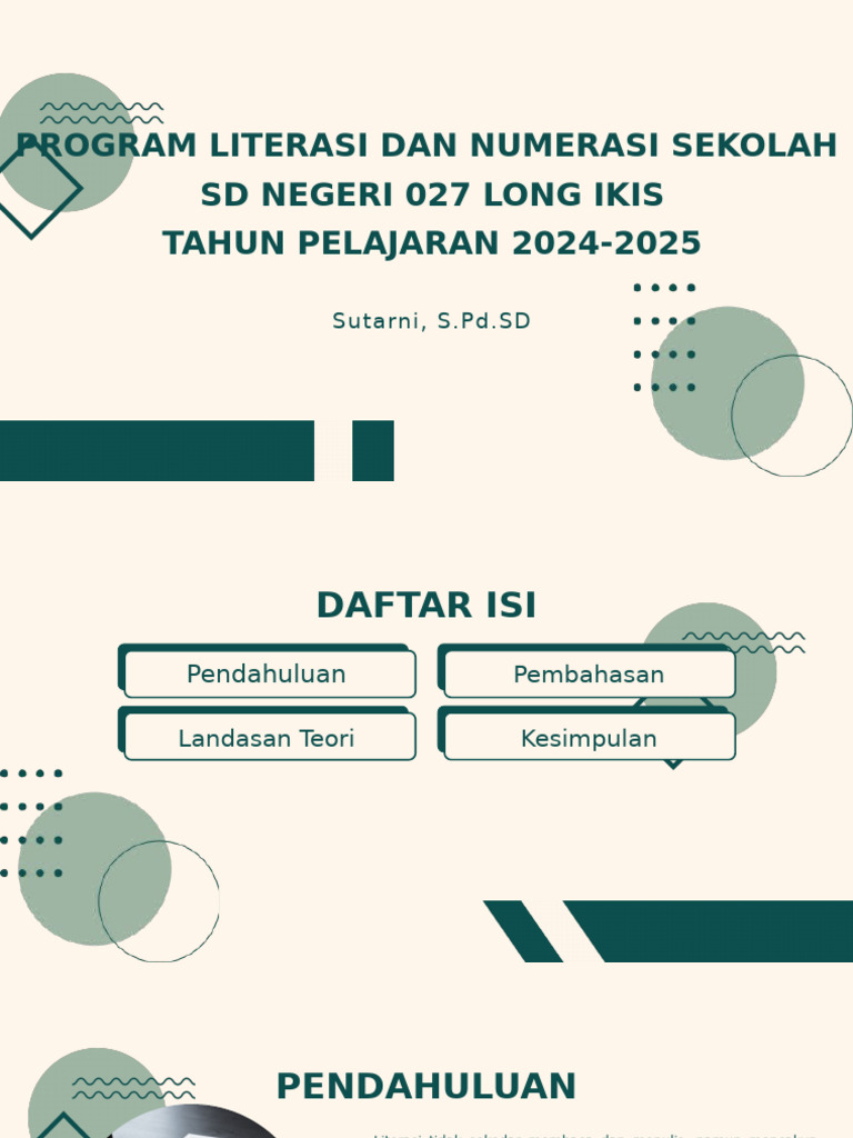 Program Literasi Dan Numerasi Sekolah Sd Negeri 027 Long Ikis Tahun Pelajaran 2024-2025.Pptx | PDF