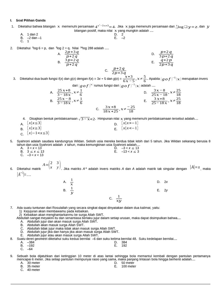 Soal Am Matematika Wajib Kelas 12 | PDF