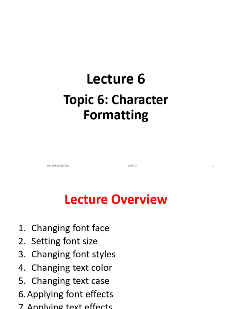 UCI 103 Topic 6 Character Formating | PDF | Typefaces | Text