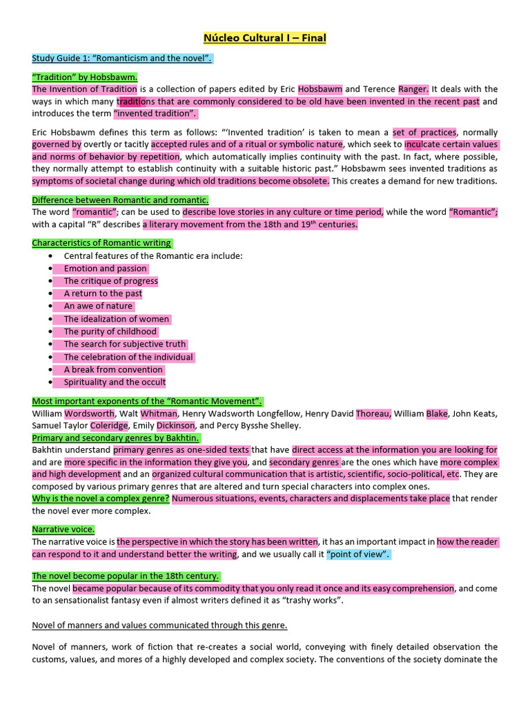 Núcleo Cultural I Resumen Literatura | PDF | Poetry | Transcendentalism