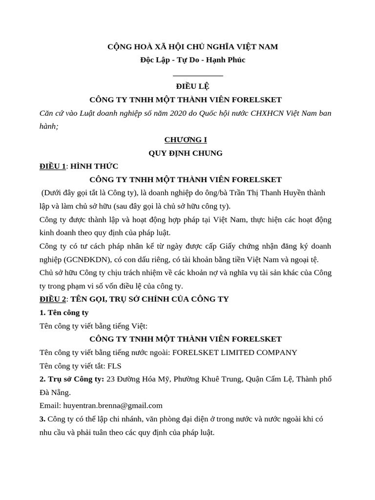 Dieu Le Cong Ty TNHH 1 TV | PDF