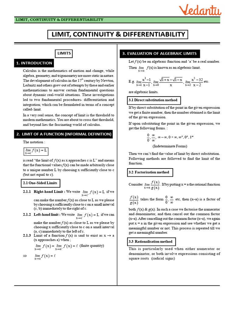 Limit Continuity and Differentiablility - Theory | PDF | Limit (Mathematics) | Function ...