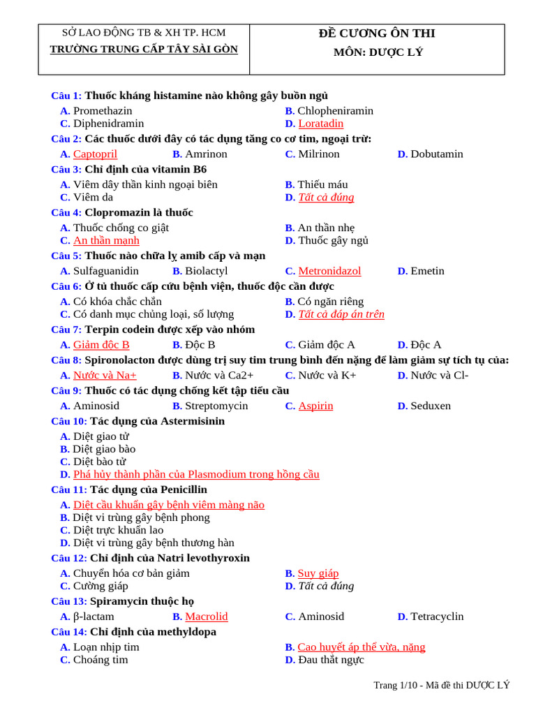 DE CUONG DUOC LY - 150 | PDF