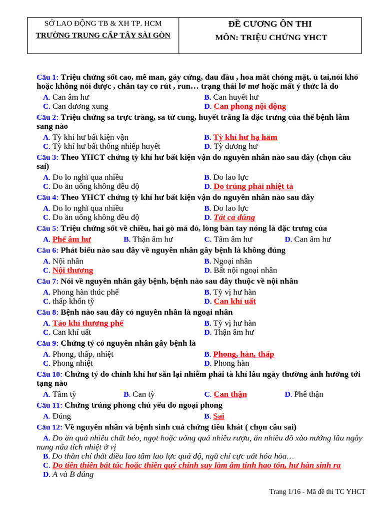 De Cuong Trieu Chung Yhct - 220 | PDF