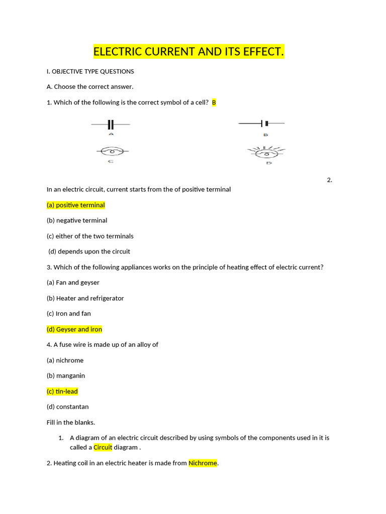 Electric Current and Its Effect | PDF | Fuse (Electrical) | Electric ...