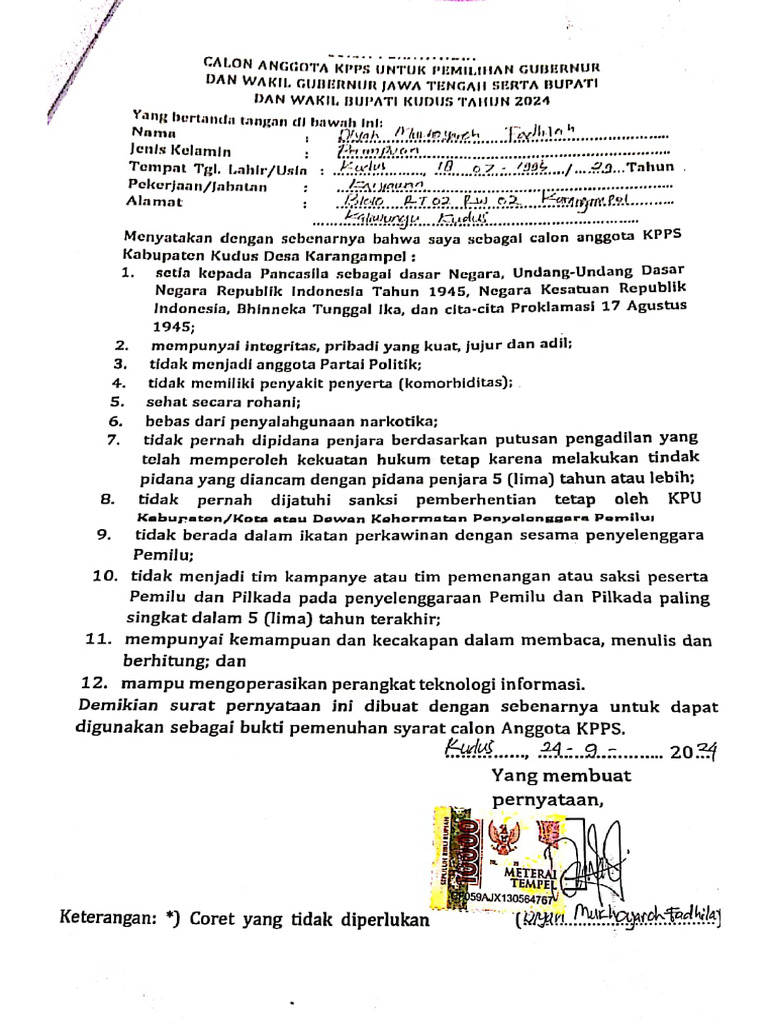 Surat Pernyataan Diyah | PDF