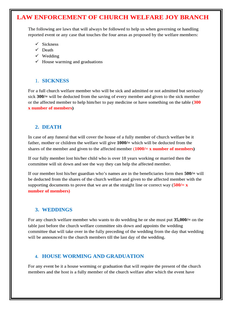 Church Welfare Committee Terms of Reference | PDF