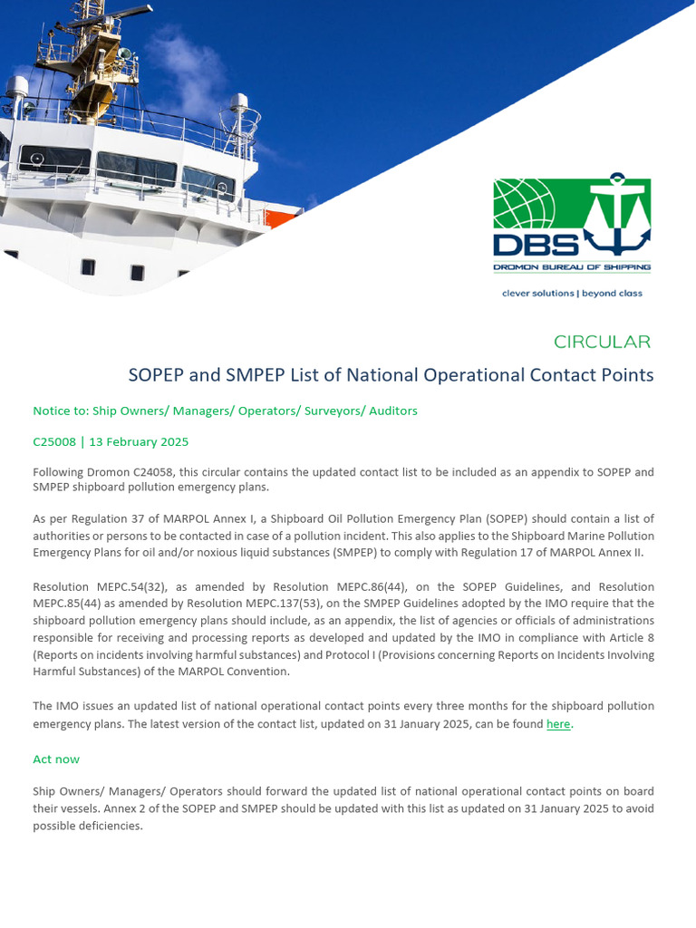 C25008 SOPEP and SMPEP List of National Operational Contact Points | PDF