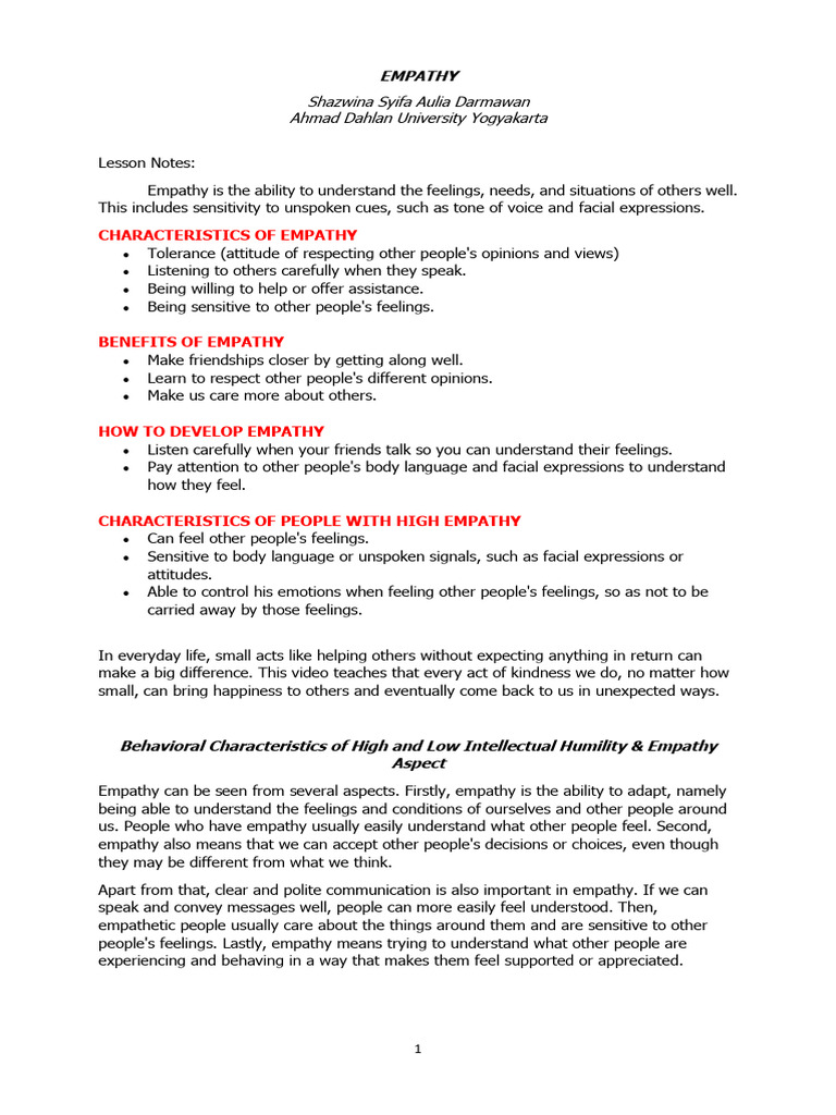 Lesson of Maam Sazy EMPATHY | PDF | Empathy | Body Language