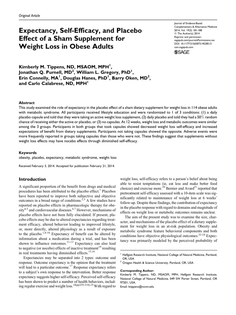 Expectancy, Self-Efficacy, and Placebo | PDF | Placebo | Weight Loss