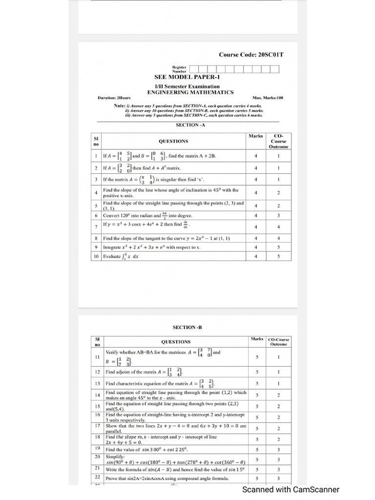 Model Que. Papers (Maths) | PDF