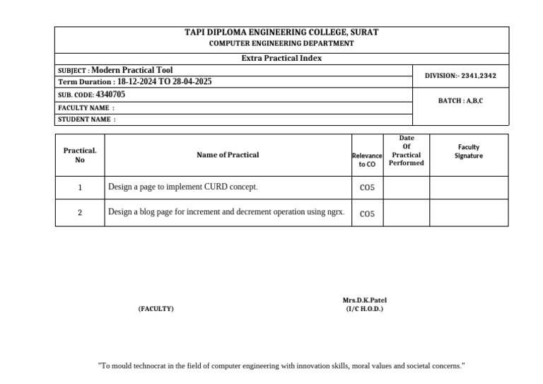 MPT Extra Practical Index 22-03-2025 | PDF