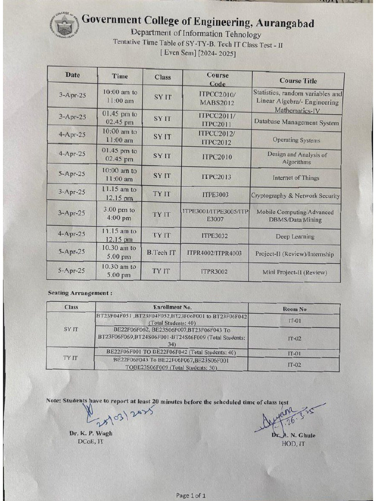 CT-2 Time Table IT Department | PDF