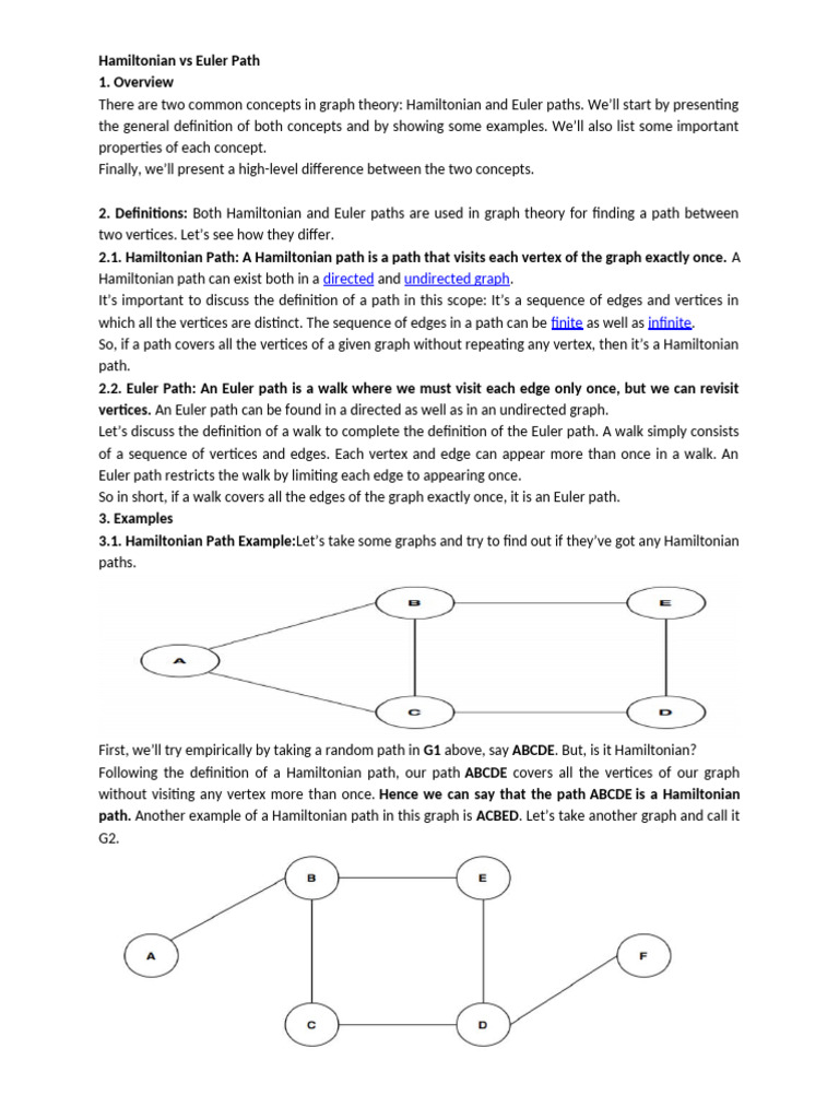 EULER and Hamiltonian Path | PDF | Vertex (Graph Theory) | Mathematical ...