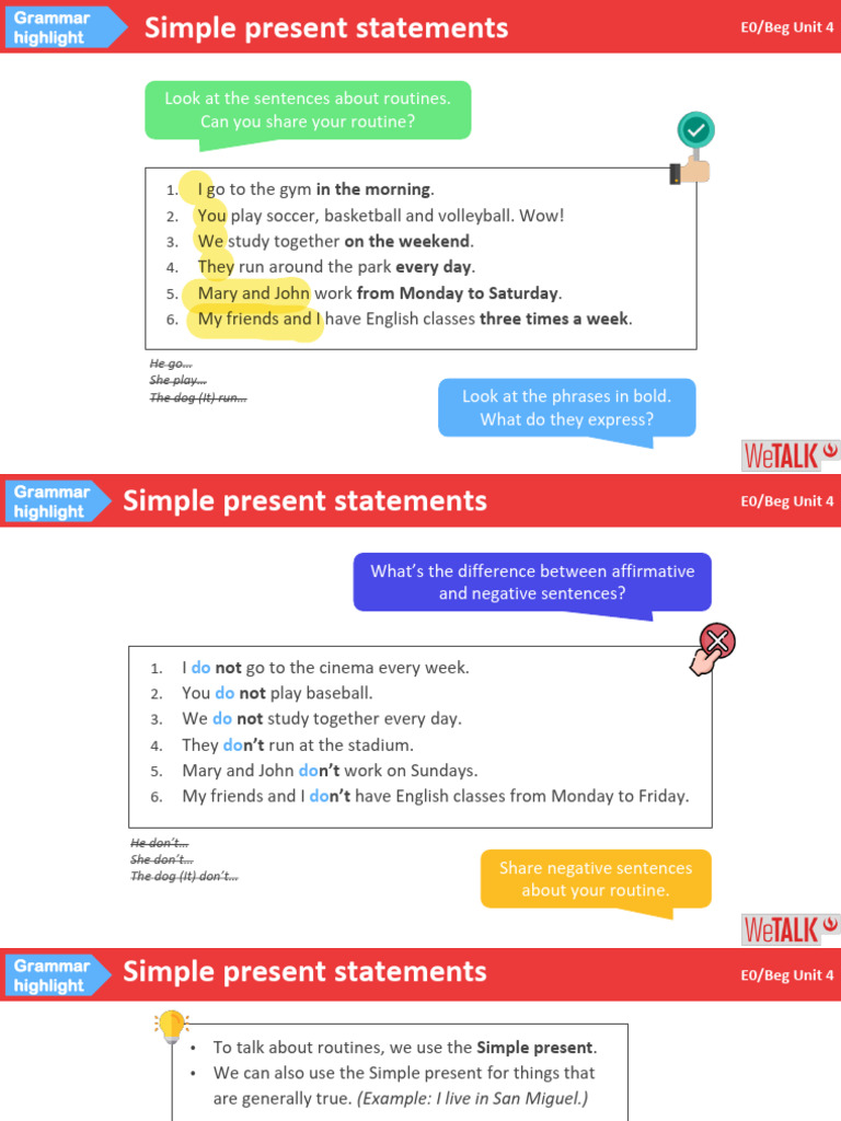 E0 - Beg U4 Simple Present Statements - GrammarHighlight PDF | PDF ...