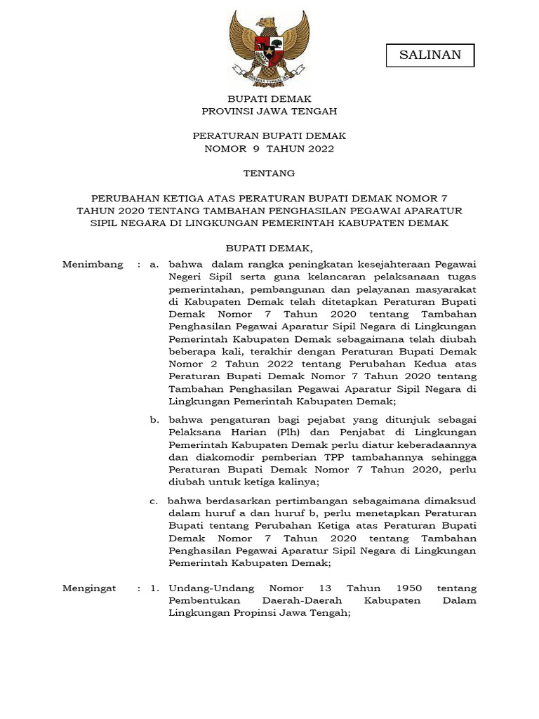 Perbup No 9 Tahun 2022 | PDF