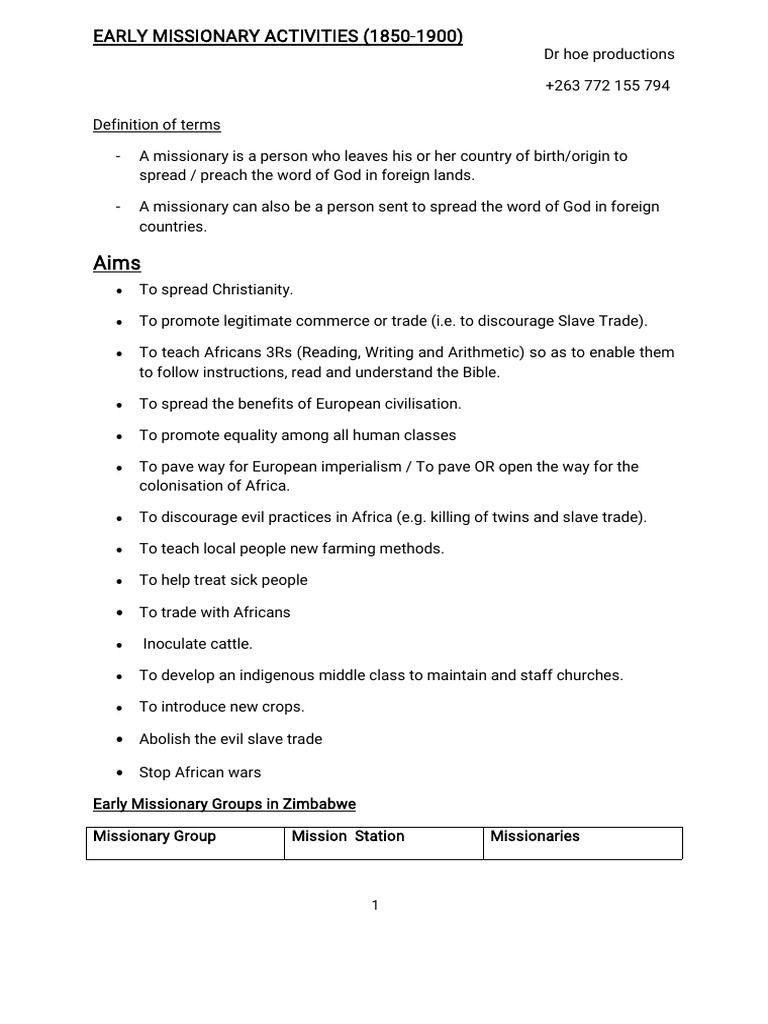 Missionary Activities in Zimbabwe (1850-1900) | PDF | Christian Mission ...