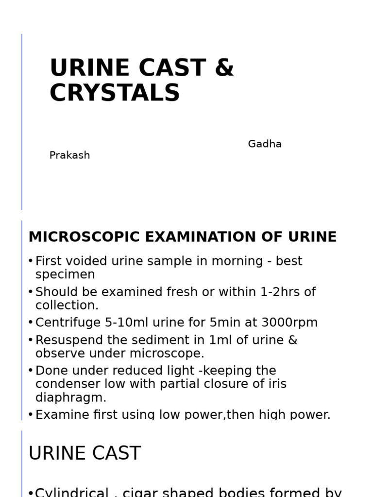 Urine Casts and Crystals Analysis | PDF | Nephrology | Urinary System