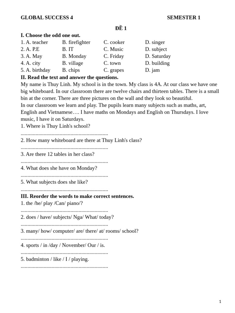 GS4 - Đề thi HKI SỐ 1-5 | PDF