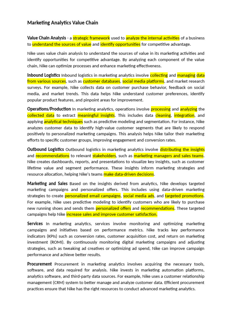 Nike's Marketing Analytics Value Chain | PDF | Analytics | Marketing