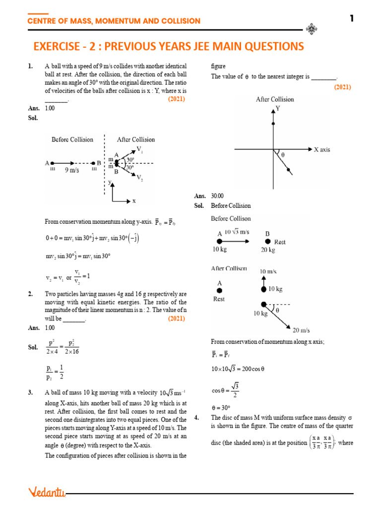 Center of Mass and Collision Problems | PDF | Collision | Momentum