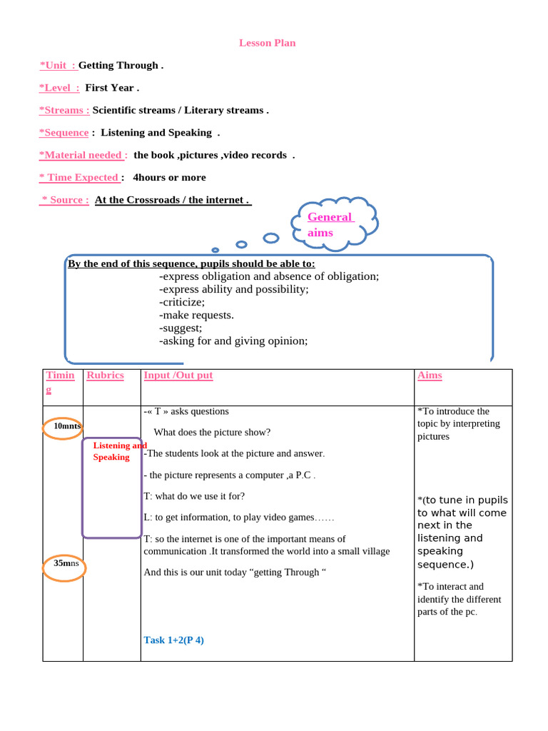 First-Year Lesson Plan: Computer Skills | PDF | Stress (Linguistics) | Word