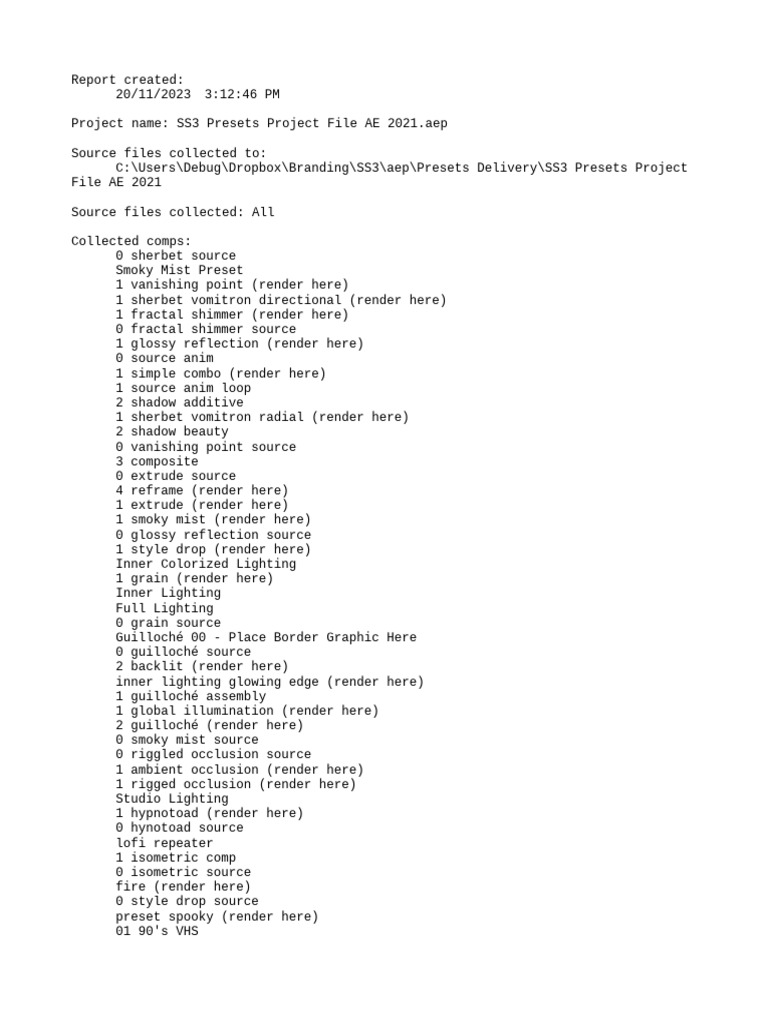 SS3 Presets Project File AE 2021report | PDF | Light | Graphics