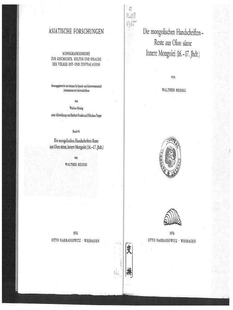 Hessig Mongolian Handscript Olon Sume | PDF