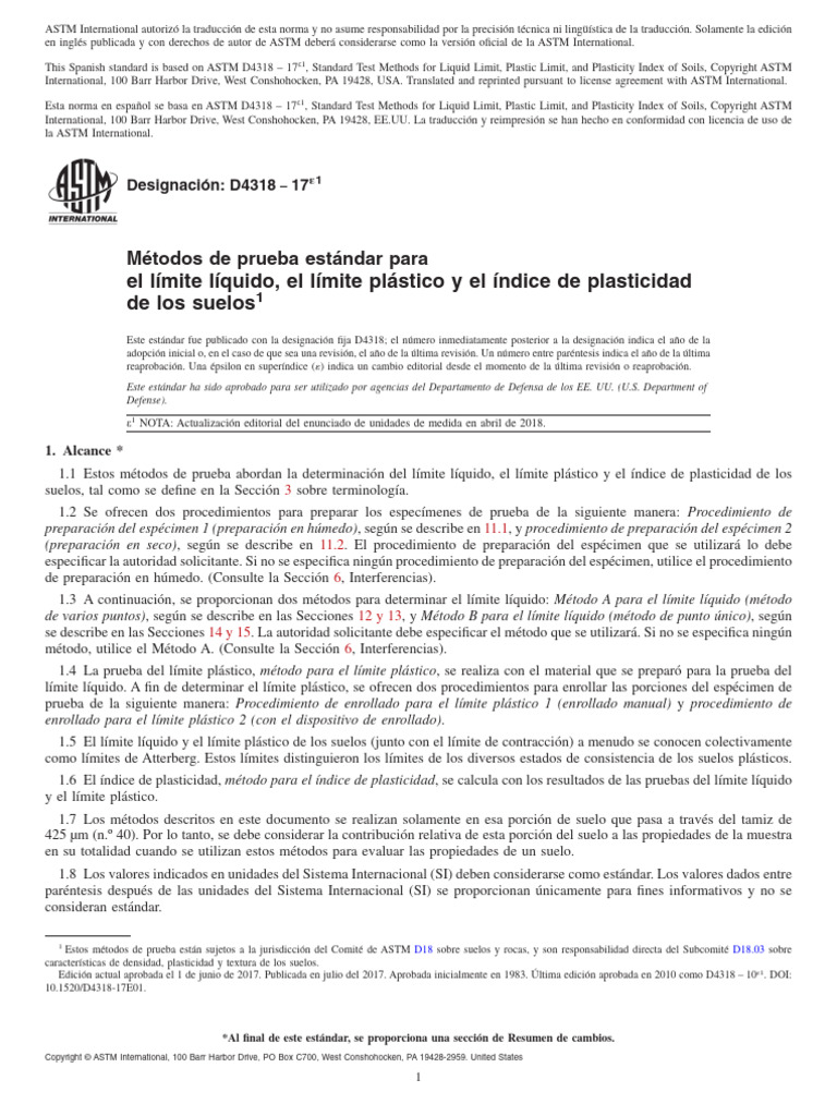 Astm D4318-17 | PDF | Agua | Líquidos
