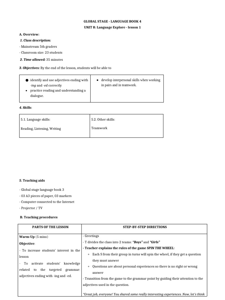 Lesson Plan Unit 8 (Language Explore) | PDF | Communication | Linguistics