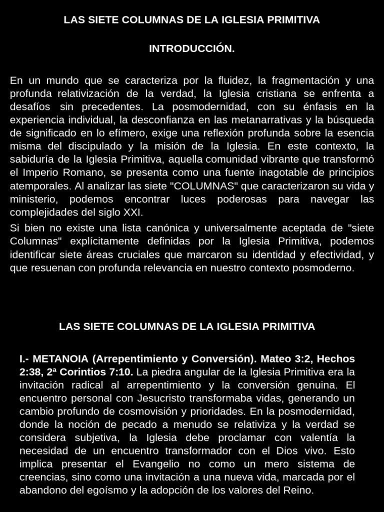 Las Siete Columnas de La Iglesia Primitiva | PDF | Iglesia cristiana | Cristianismo primitivo
