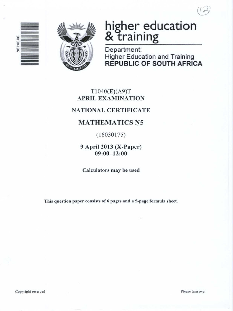 2013 April n5 Mathematics | PDF