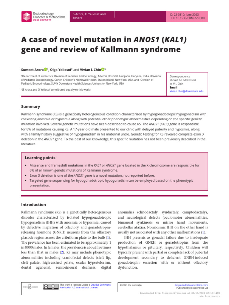 Novel ANOS1 Mutation in Kallmann Syndrome | PDF | Endocrine System ...