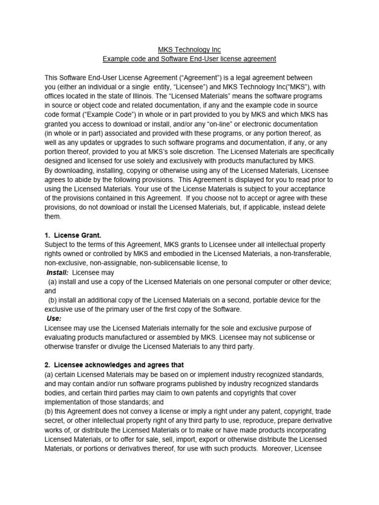 MKS Software End-User License Agreement | PDF | License | Indemnity