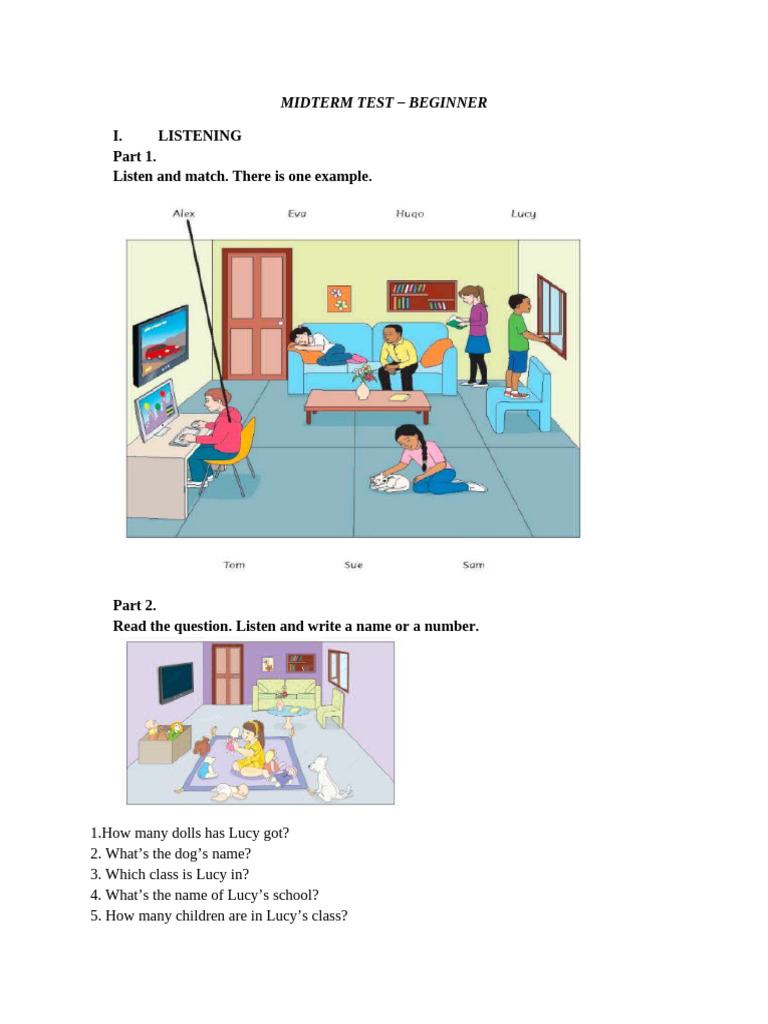 Beginner Midterm Test: Listening & Reading | PDF