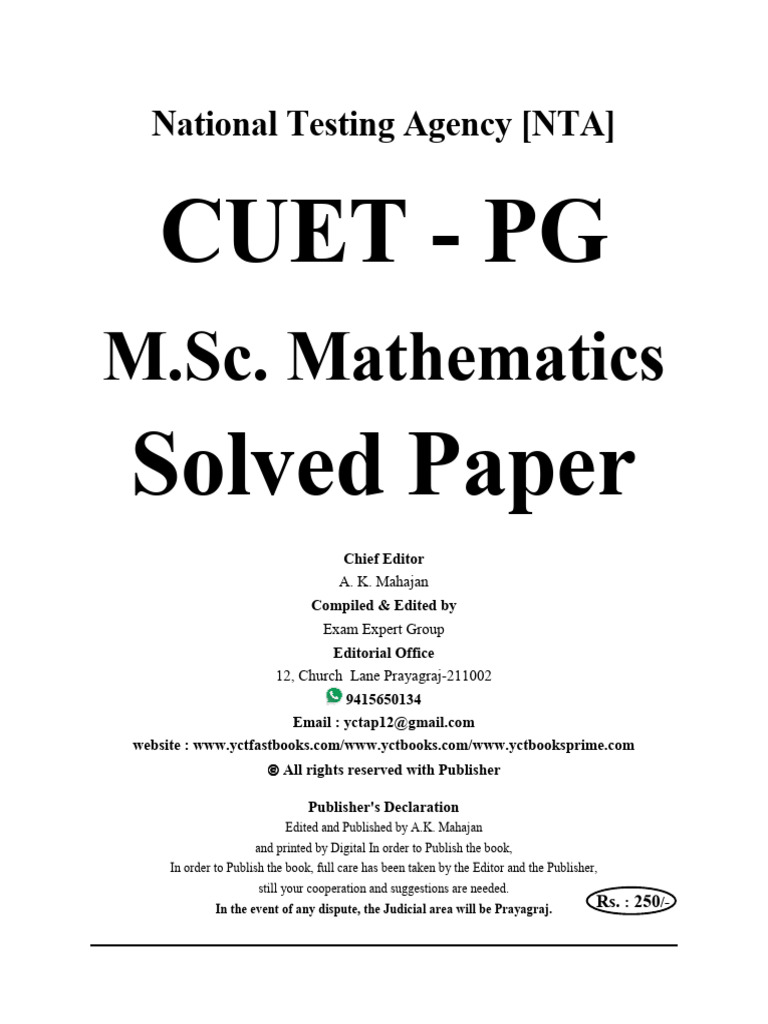 NTA CUET PG M.Sc. Mathematics Solved Paper | PDF | Partial Differential Equation | Determinant