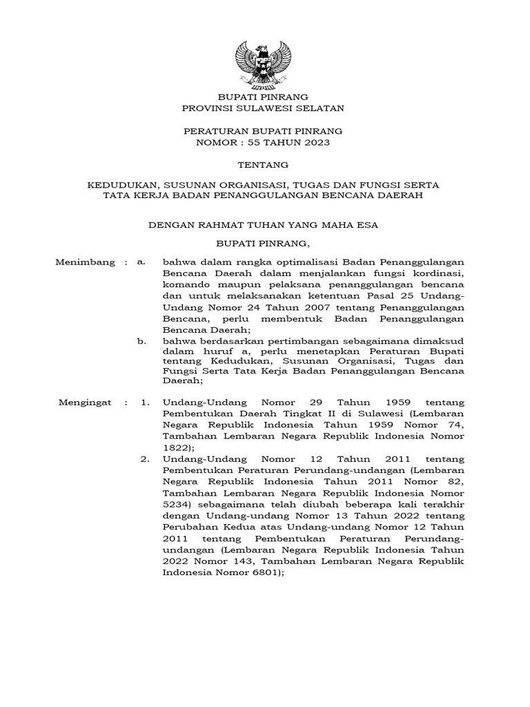 Perbup Sotk BPBD-2023 | PDF