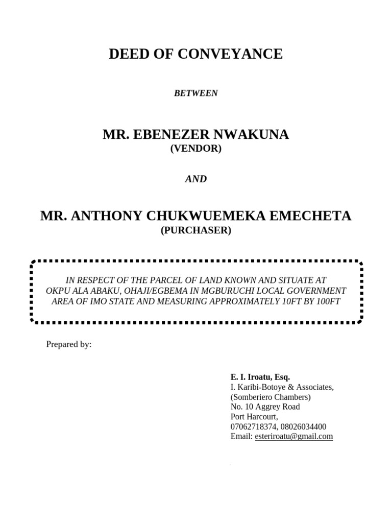 Deed of Conveyance MR Anthony | PDF | Private Law | Common Law
