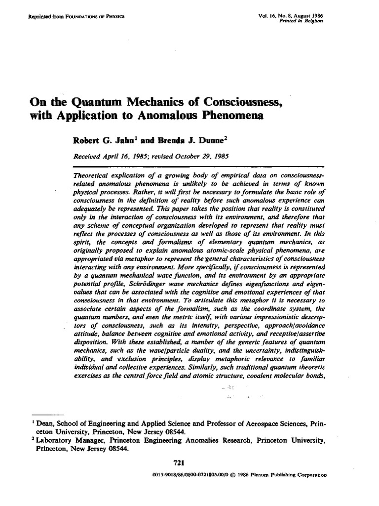 1986 Quantum Mechanics Consciousness | PDF | Consciousness | Reality