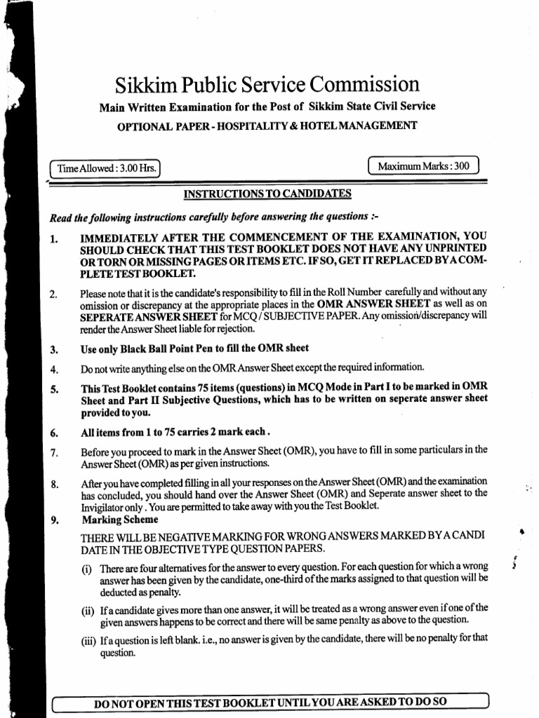 Hospitality Question Paper | PDF