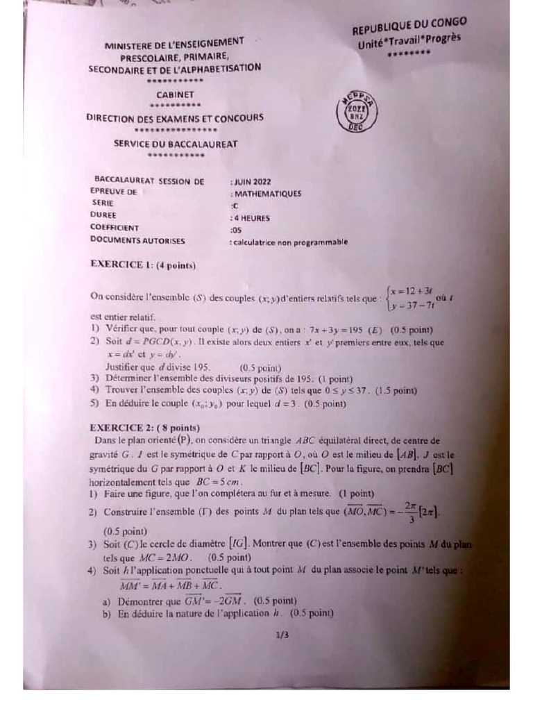 Bac C Congo 2022 | PDF