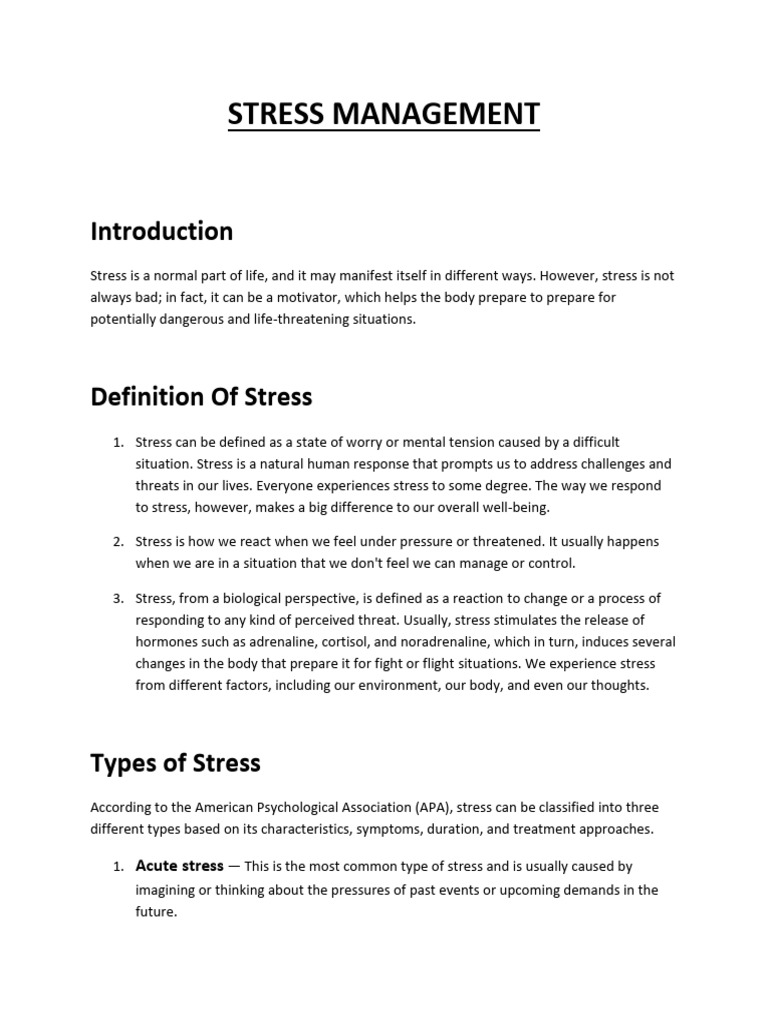 Stress Management Unit One | PDF | Stress (Biology) | Obsessive ...