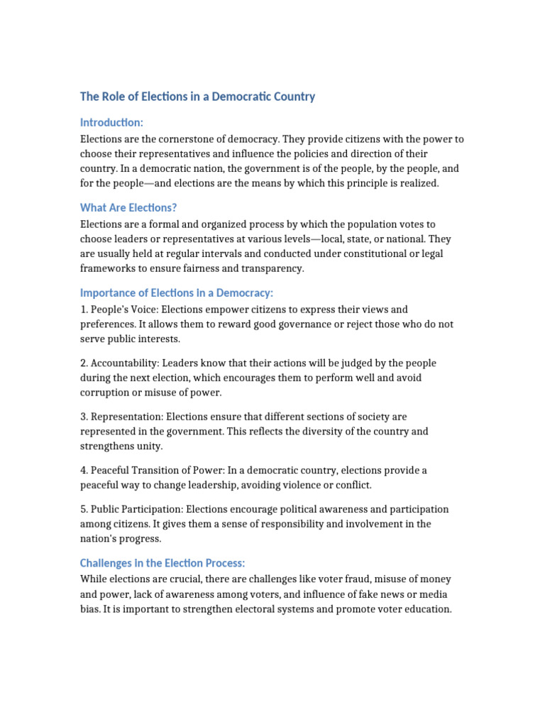Role of Elections in A Democratic Country | PDF