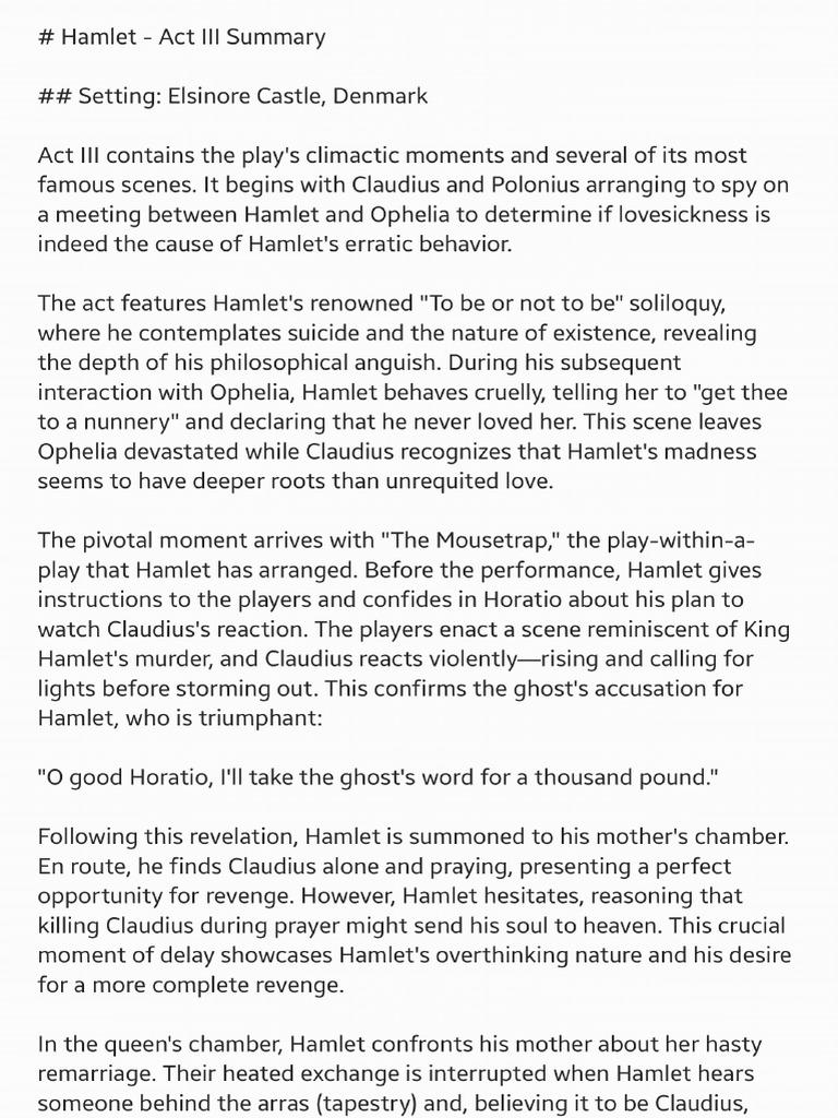 Hamlet - Act III Summary | PDF